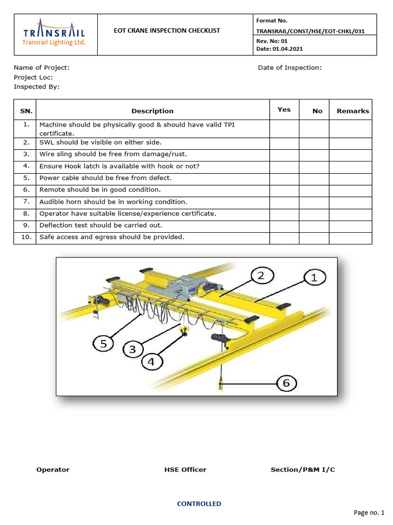 EOT Crane Inspection Checklist | PDF