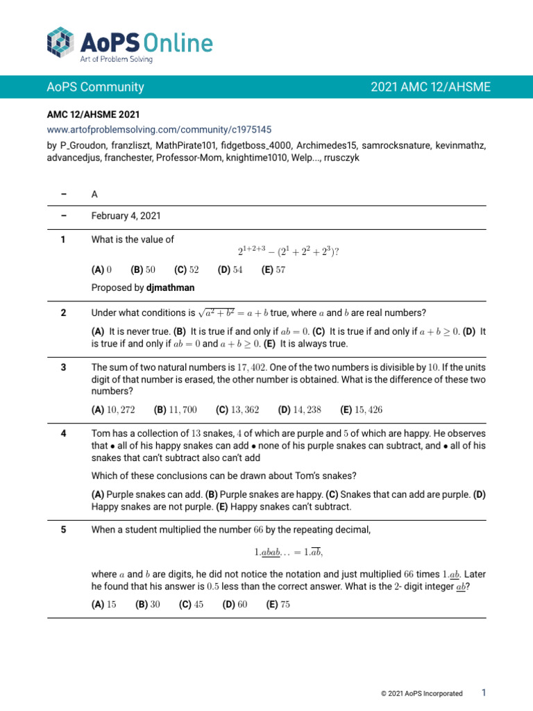 2021-AMC12-Fall (A+B) | PDF | Mathematical Objects | Mathematics