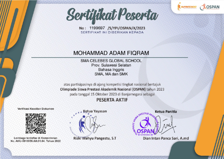 Cert_Bahasa Inggris - OSPAN 2023 | PDF