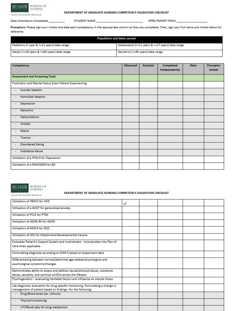 Graduate Nursing Competency Checklist | PDF | Psychotherapy | Mental ...