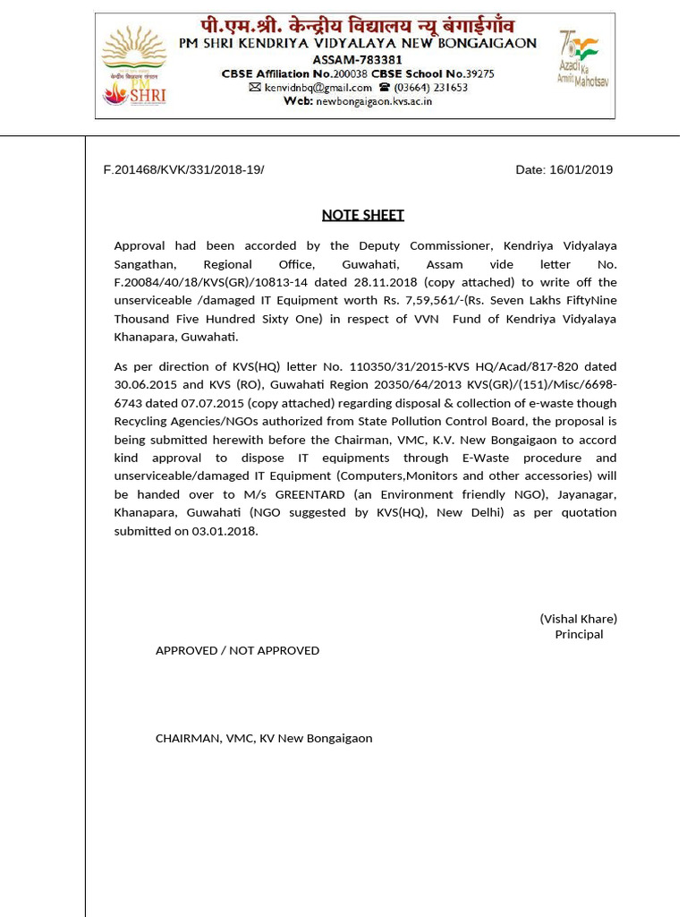 Approval for E-Waste Disposal via GREENTARD | PDF