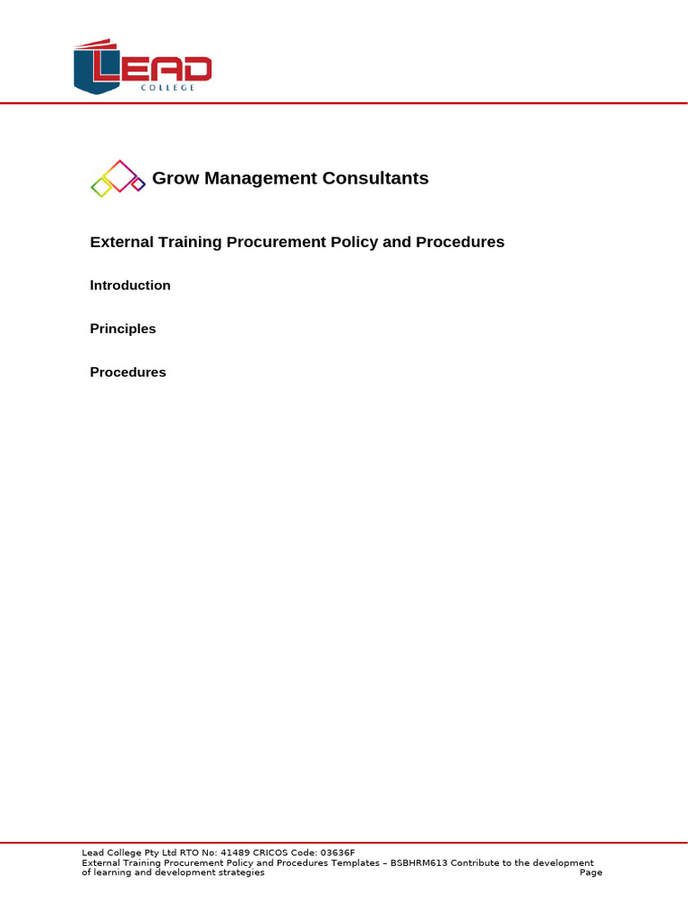 BSBHRM613 External Training Procurement Policy and Procedures Template ...