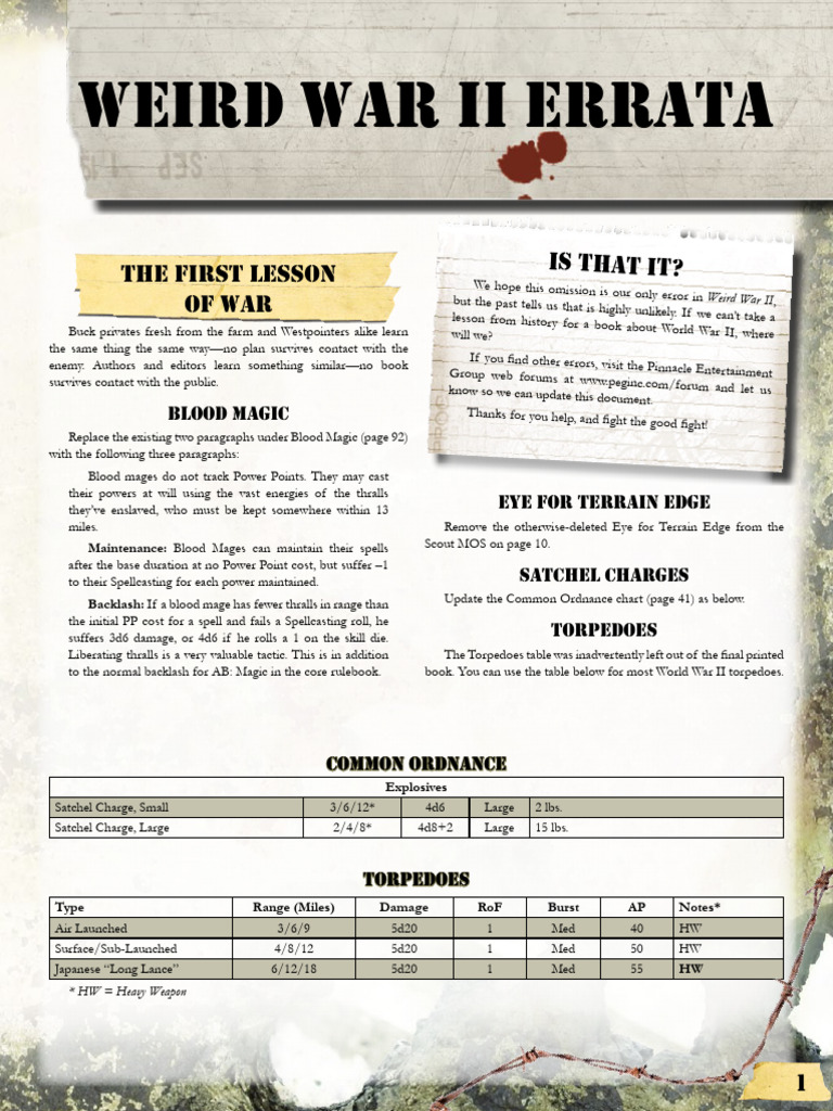 Weird Wars D20 - Weird War II - Errata | PDF