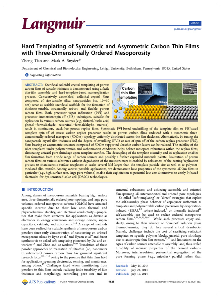 Hard Templating of Symmetric and Asymmetric Carbon Thin Films with Three-Dimensionally Ordered ...
