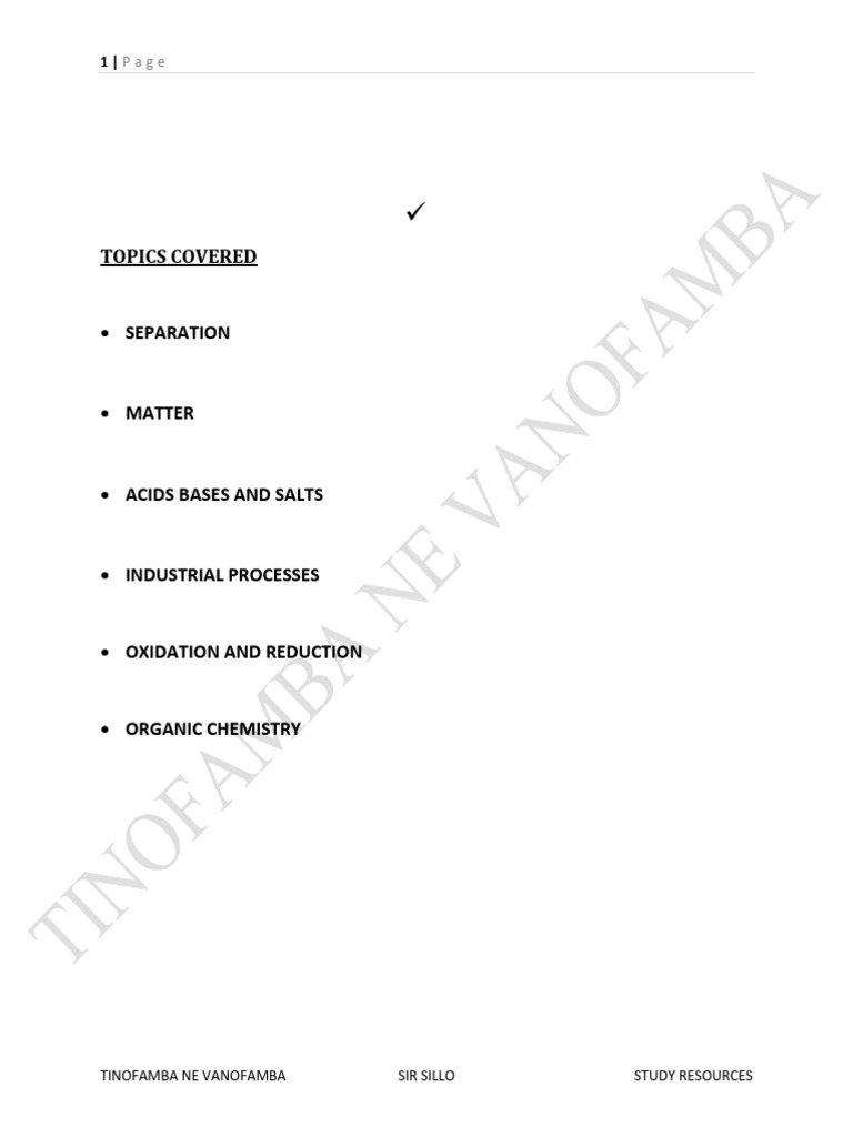 f4 Chemistry Notes (Tinofamnba Ne Vanofamba Study Resources) | PDF ...
