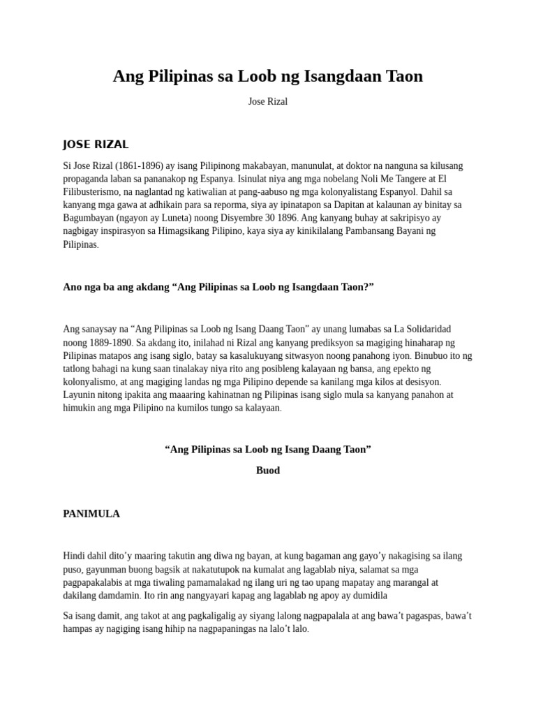 Sanaysay at Talumpati - Ang Pilipinas Sa Loob NG Isangdaan Taon | PDF