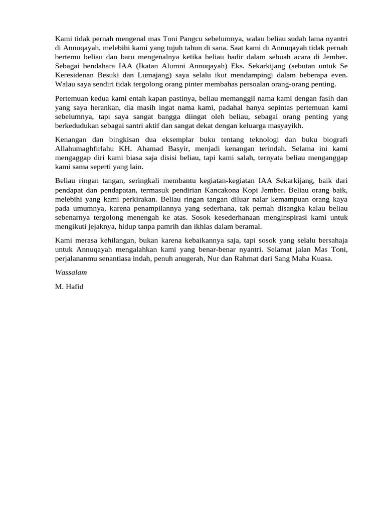 Kerinduanku Untuk Mas Toni Pangcu | PDF