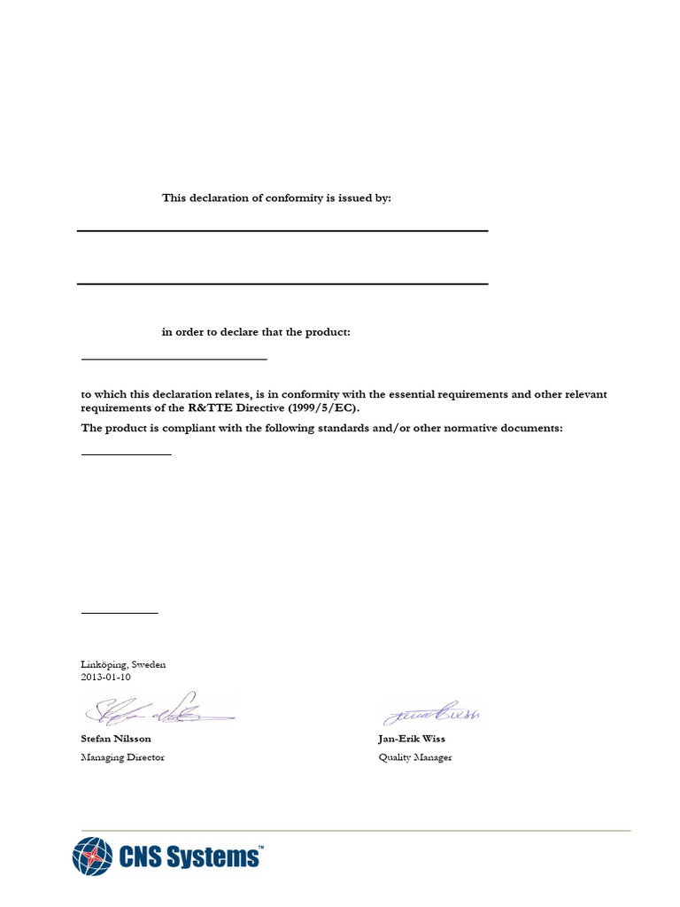 CNSS-10-2397-C - Declaration of Conformity, VDL 6000 Airborne AIS, VDL ...