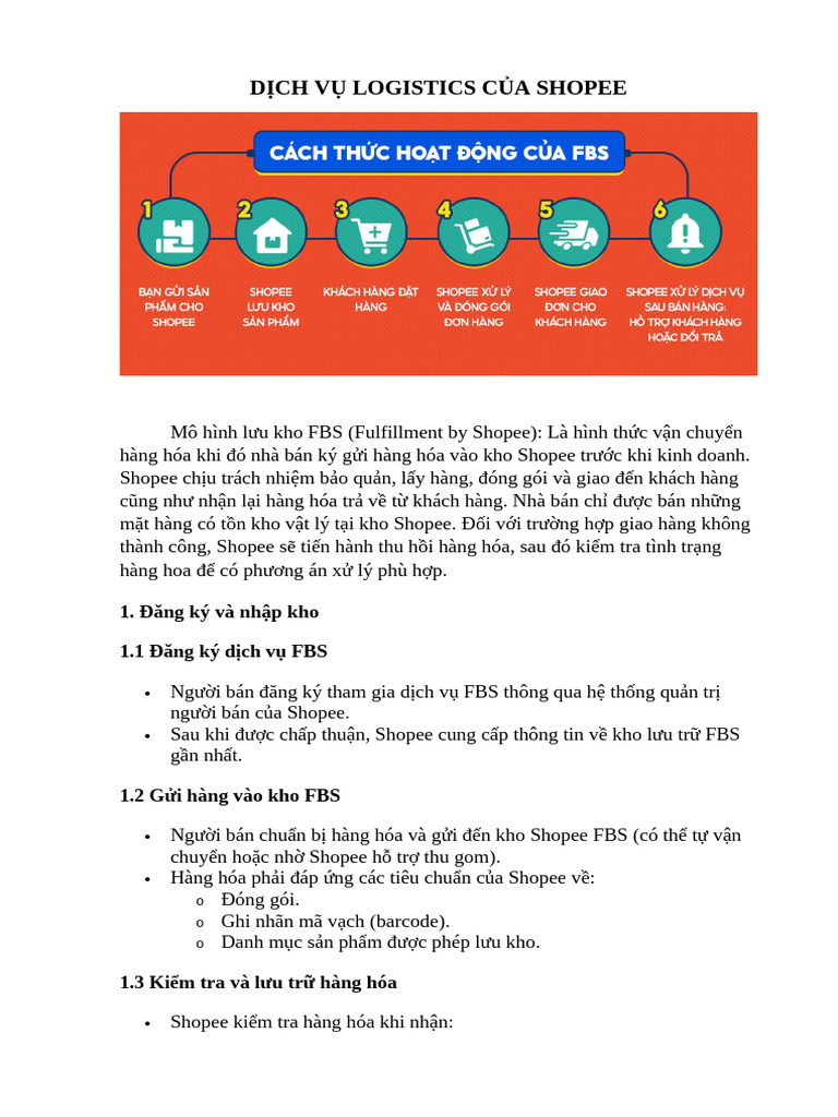 DỊCH VỤ LOGISTICS CỦA SHOPEE | PDF