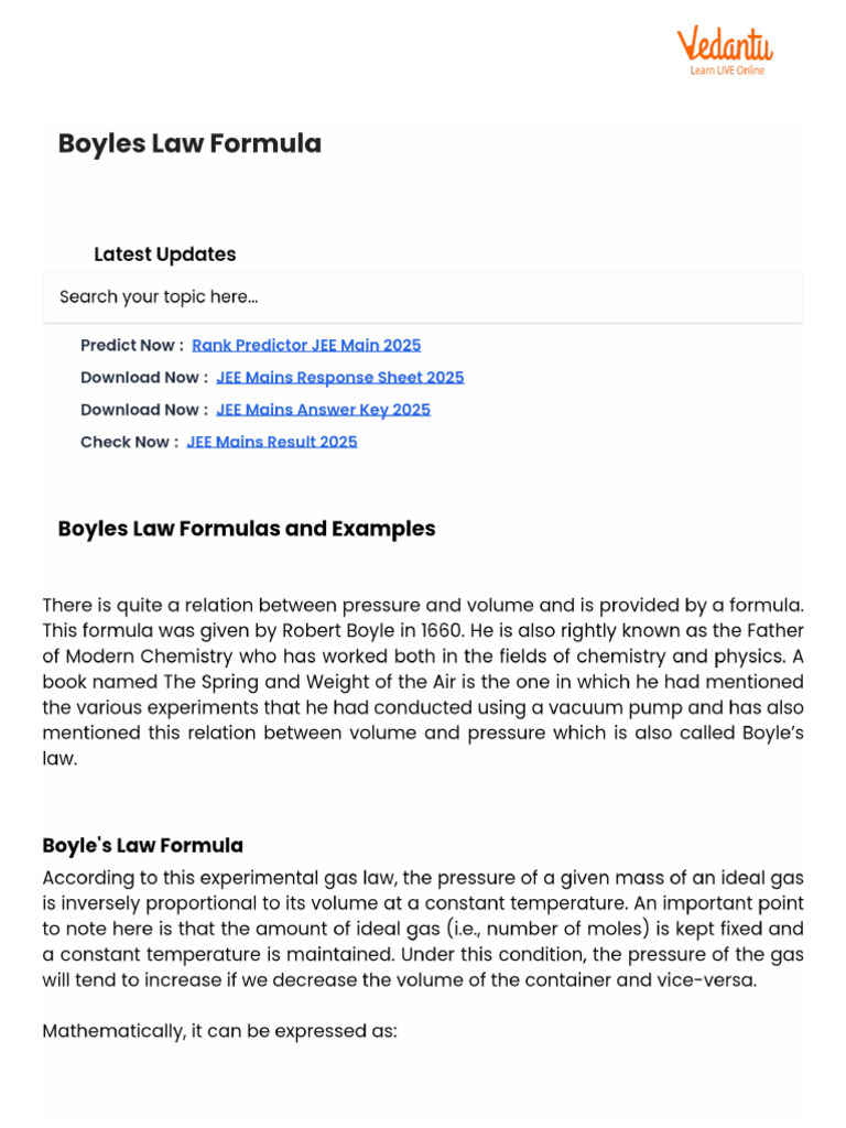 Boyles Law Formula | PDF