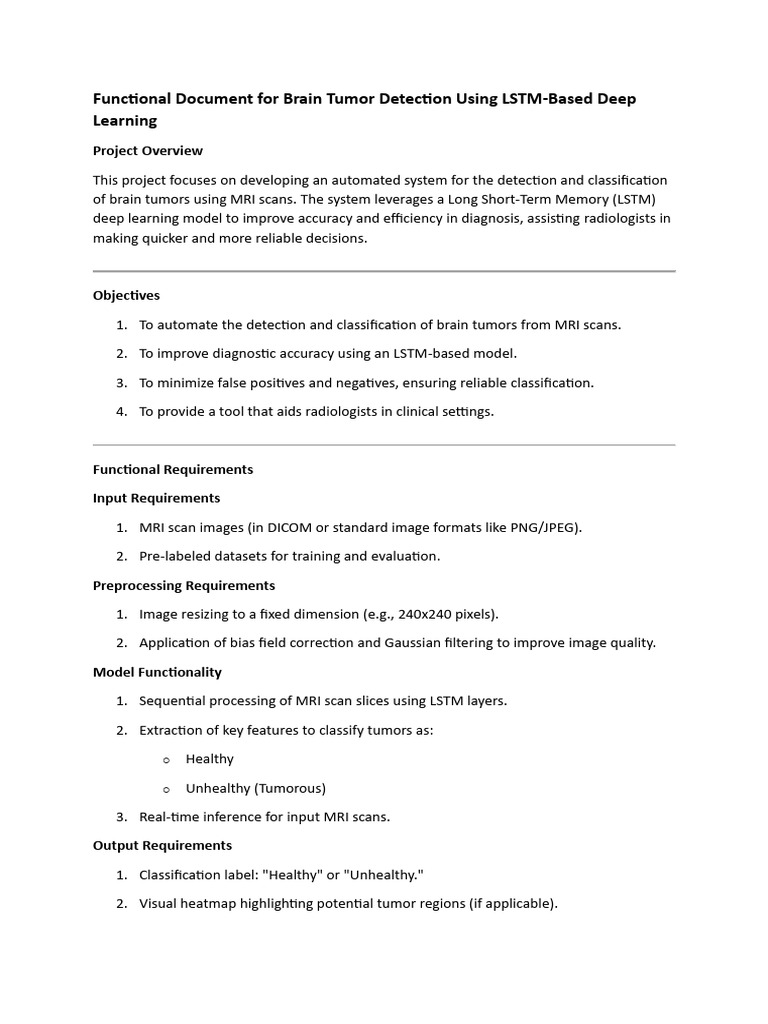 Functional Document For Brain Tumor Detection Using LSTM | PDF | Accuracy And Precision | Deep ...