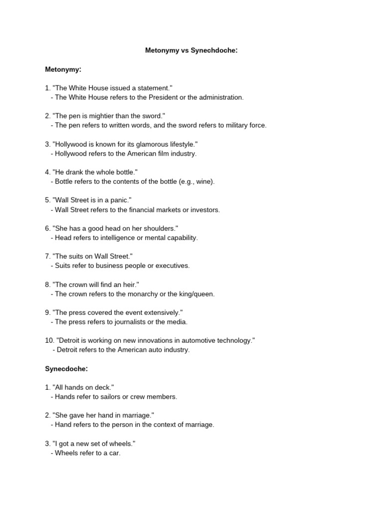 Metonymy Vs Synechdoche | PDF