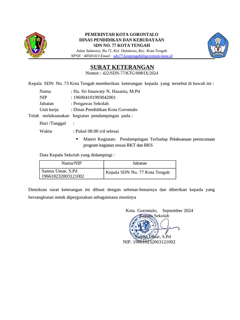 Surat Keterangan Pendampingan | PDF