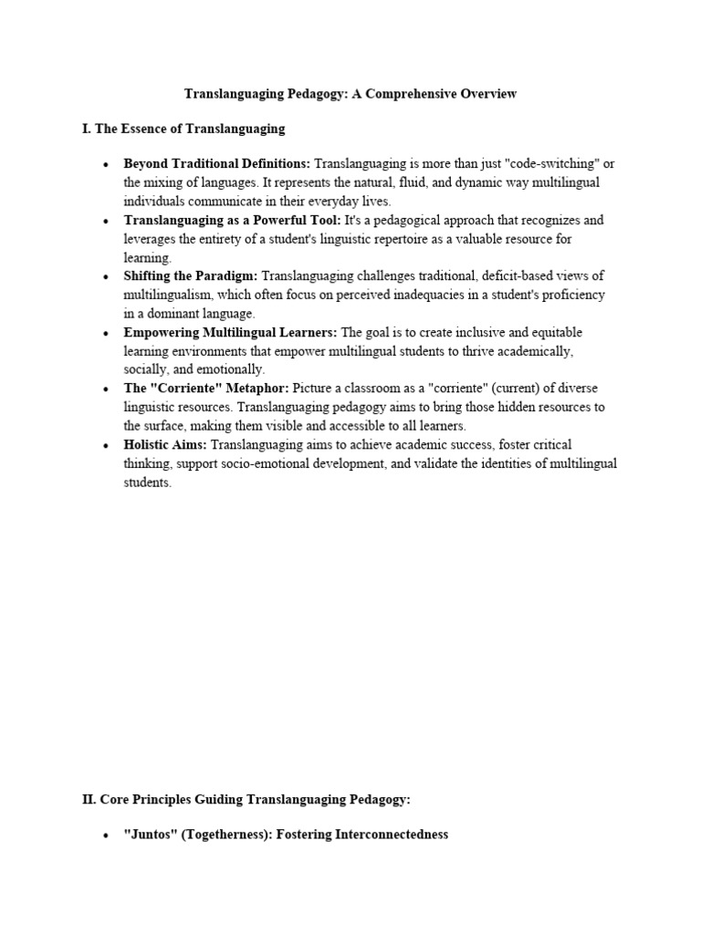 Translanguaging Pedagogy - A Comprehensive Overview | PDF ...