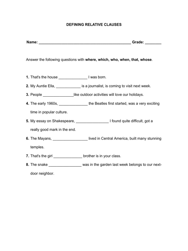 Defining Relative Clauses | PDF