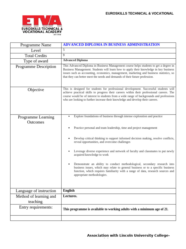 ETVA-ADBA (Program LearningOutcomes) 2 | PDF | Marketing | File ...