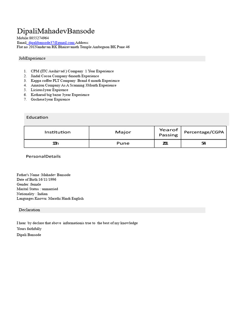 Resume_Depali_bansode 2024 | PDF