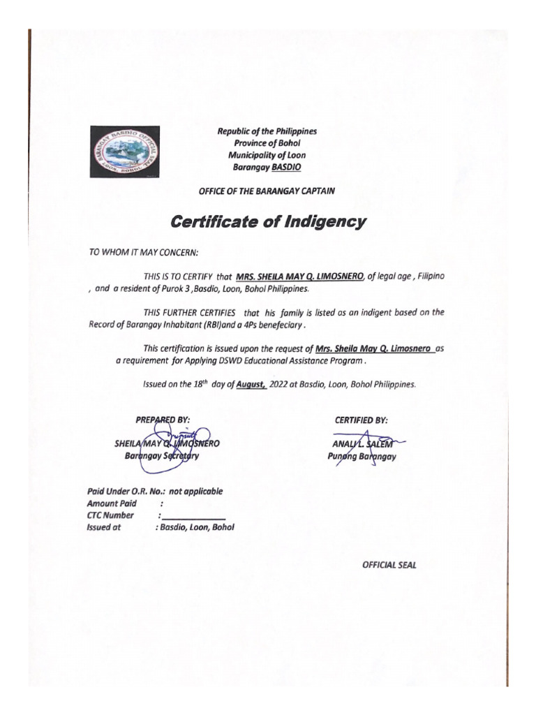 Certificate of Indigency | PDF