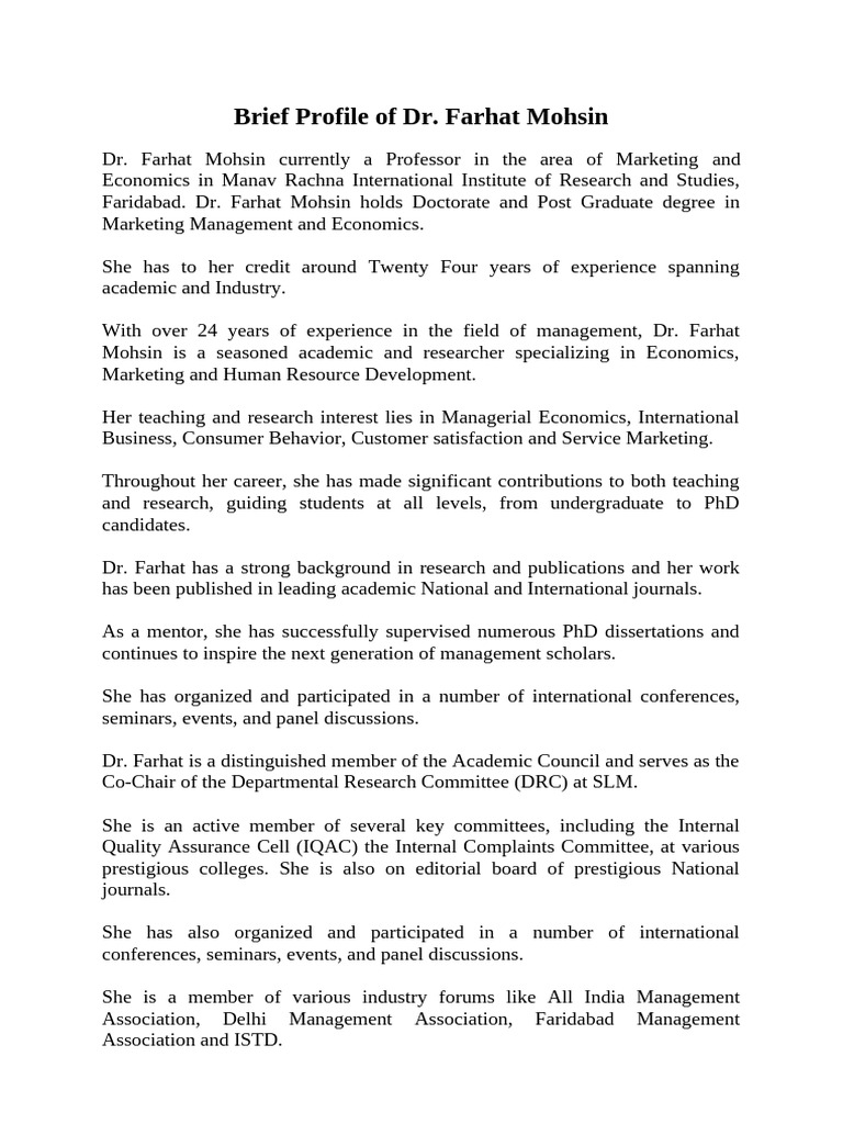 Brief Profile Dr. Farhat | PDF