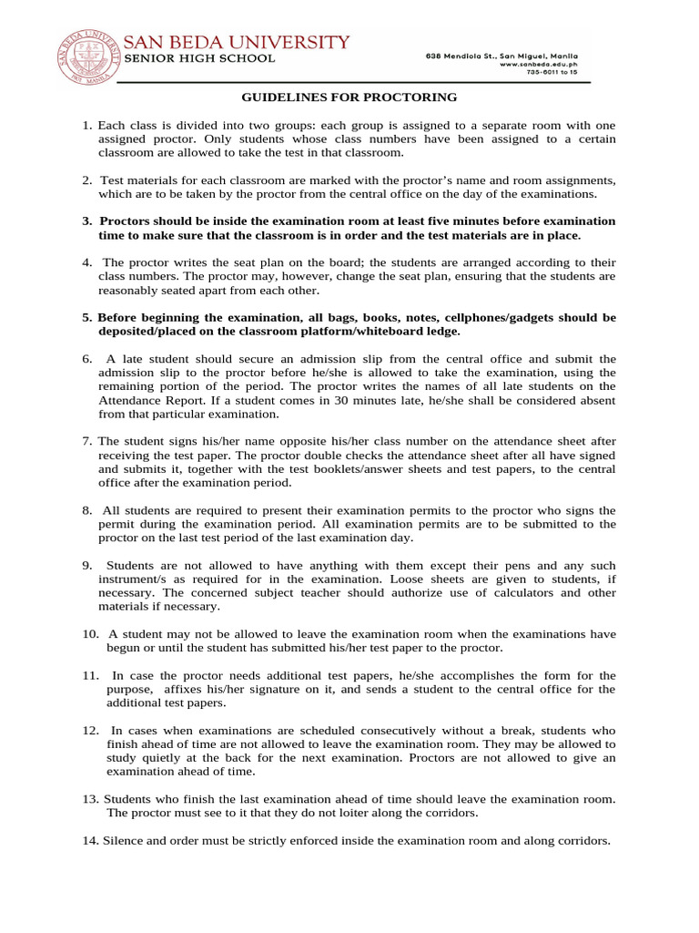 Guidelines For Proctoring | PDF