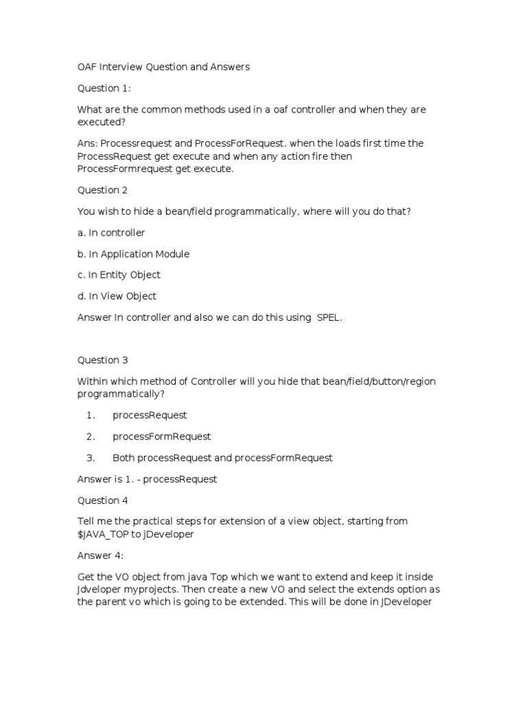OAF Questions & Answers | PDF | Oracle Database | Data Management