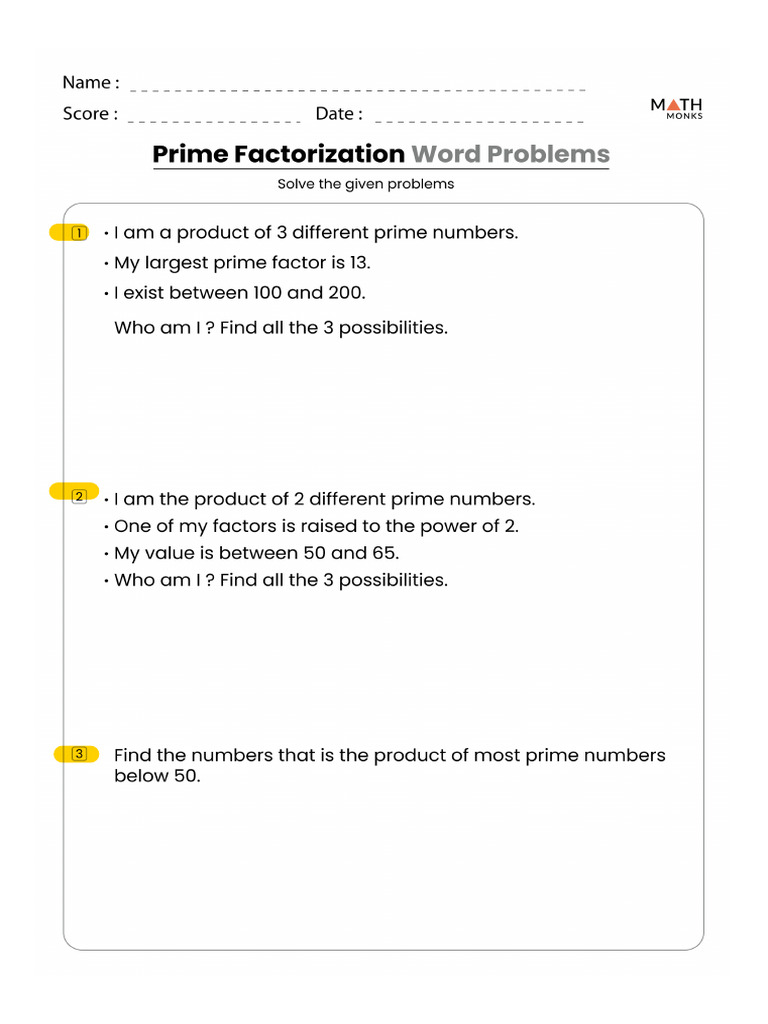 Prime Factorization Word Problems | PDF