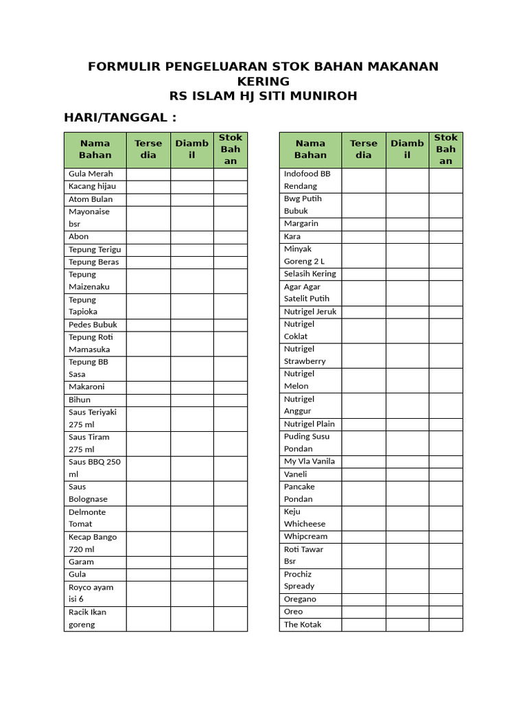 FORMULIR PENGELUARAN STOK BAHAN MAKANAN KERING | PDF