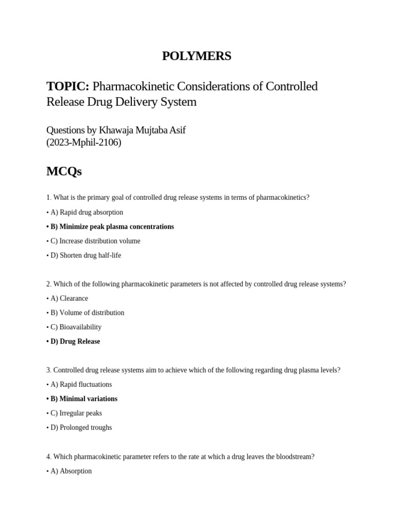Pharmacokinetics of Controlled Drug Release | PDF | Pharmacokinetics ...