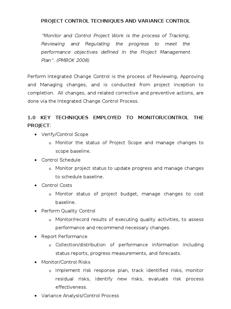 Project Control Techniques - Variance Control | PDF | Product ...
