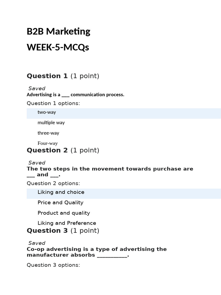 Week 5 MCQs B2B | PDF