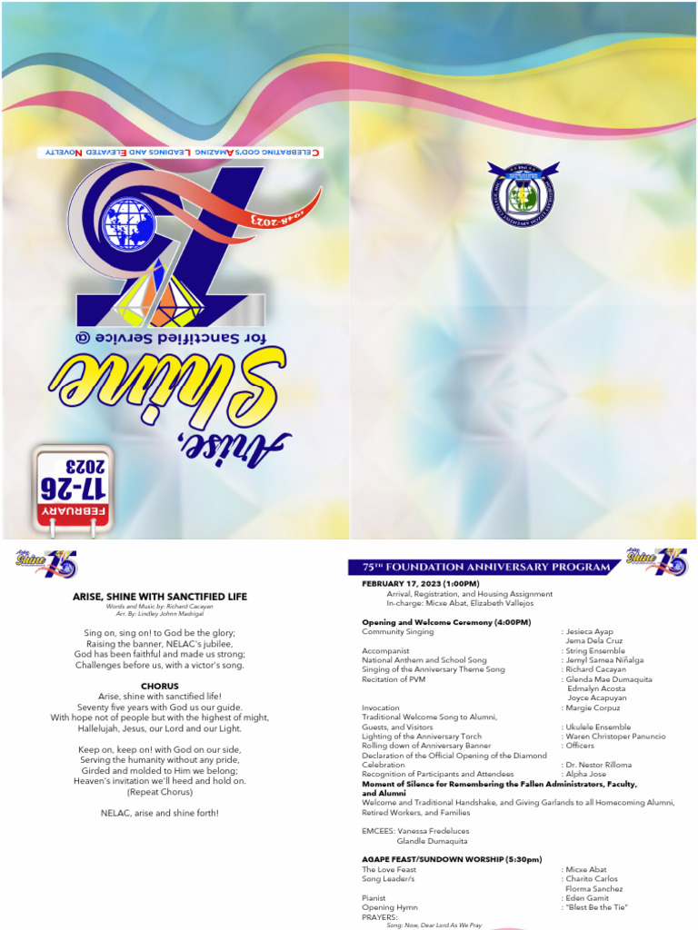 75th Foundation Anniversary | PDF | Hymns | Christian Worship And Liturgy