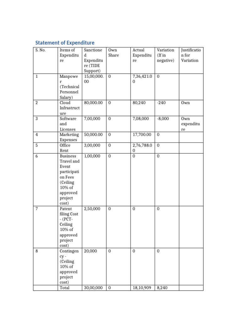 Statement of Expenditure | PDF