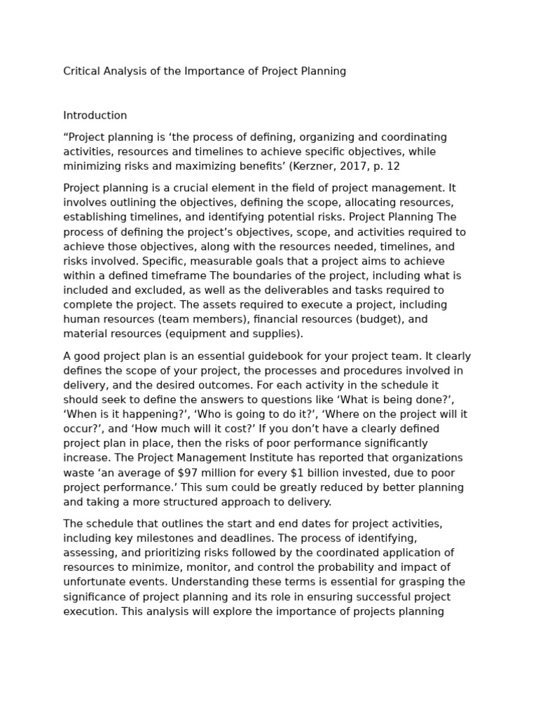 Critical Analysis The Importance of Project Planning | PDF | Project ...