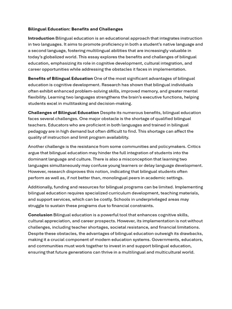 Bilingual Ed - Disadvantages | PDF | Multilingualism | Behavior ...