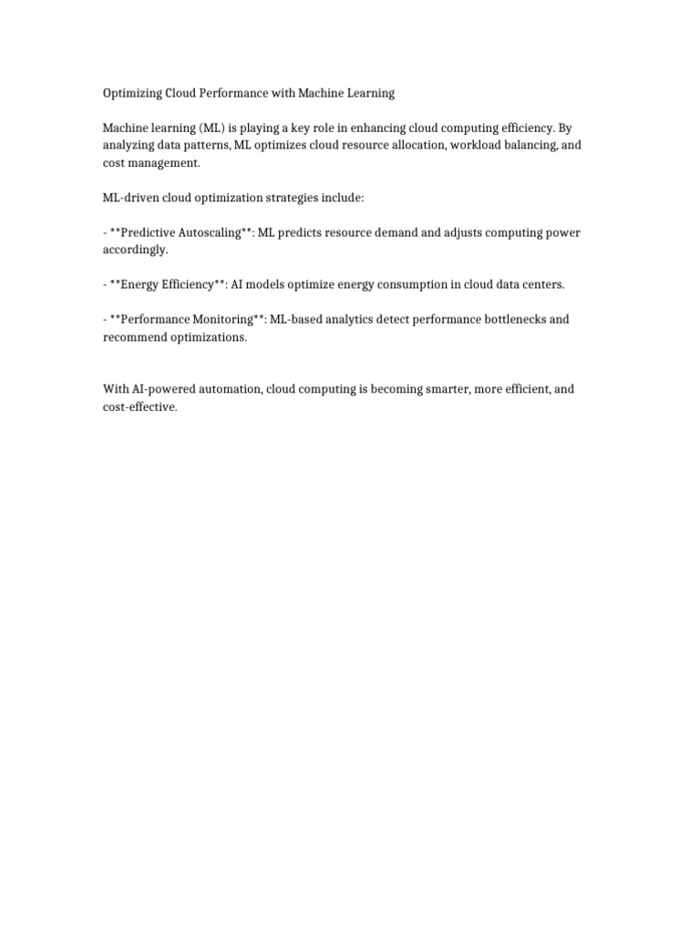 Optimizing Cloud Performance Machine Learning | PDF