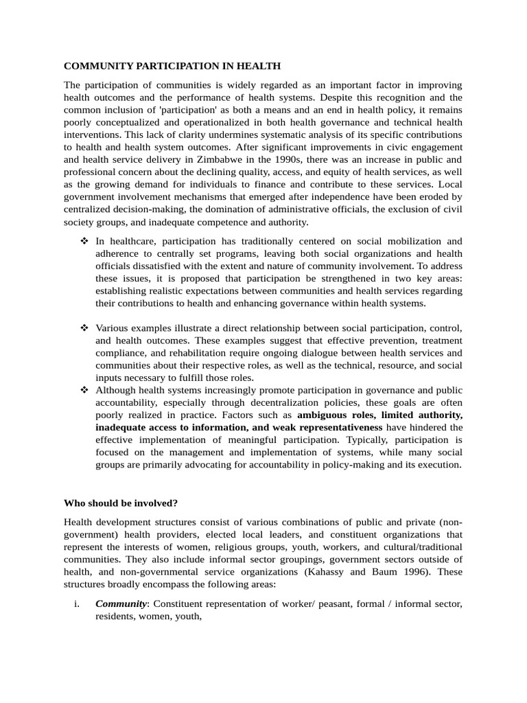 Enhancing Community Health Participation | PDF | Governance | Health Policy