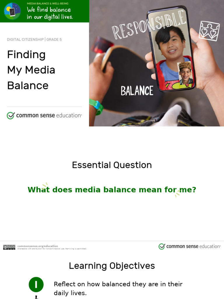 Grade 5 - Finding My Media Balance - Lesson Slides | PDF