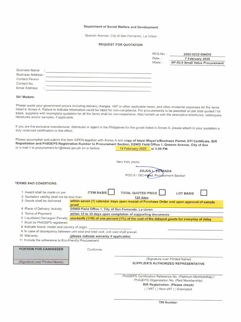 RFQ No. 2502-0232-SWIDS | PDF