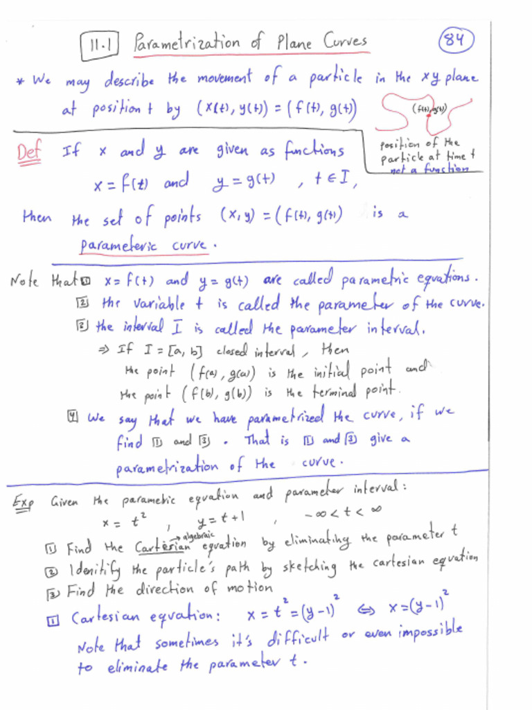 11.1 Parametrizations of Plane Curves | PDF