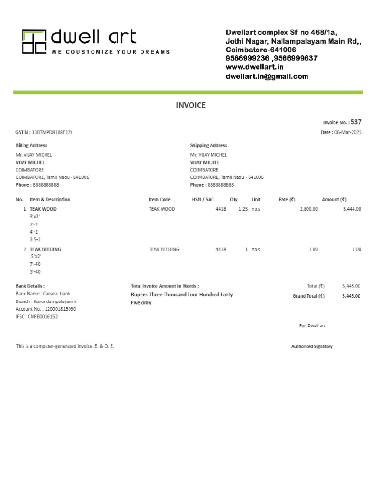 Invoice VIJAYMICHEL 537 2025-03-06 | PDF