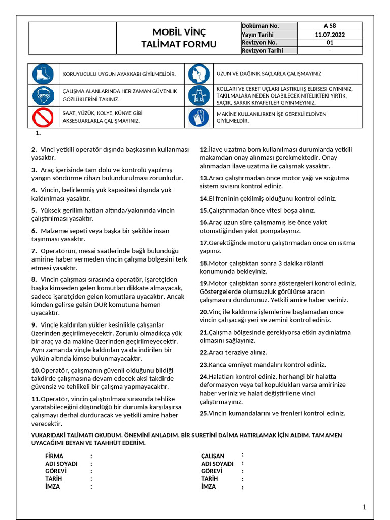 Mobi̇l Vi̇nç Talimat Formu | PDF