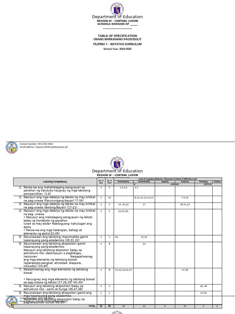 Tos-Q4 Filipino7 | PDF