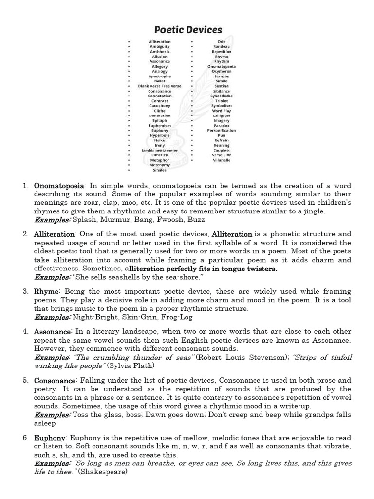 Poetic Devices | PDF | Poetry | Metre (Poetry)