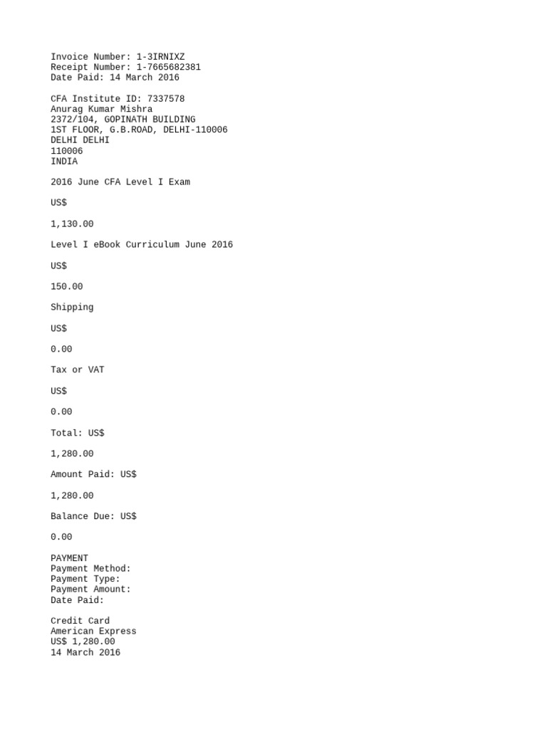 Cfa Order Receipt | PDF