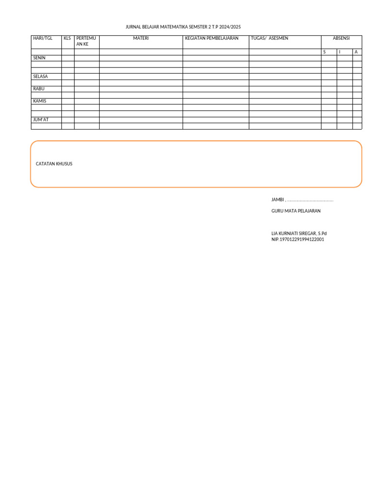 Jurnal Belajar Matematika Semster 2 t.b | PDF