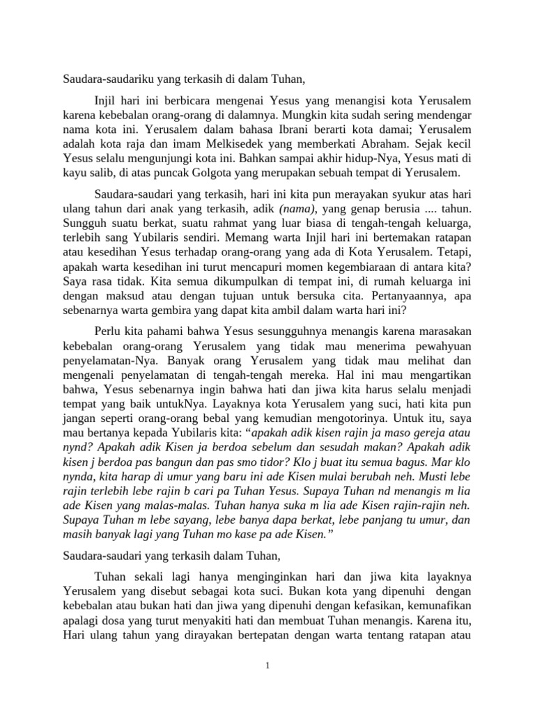 Renungan HUT Adik Kisen | PDF