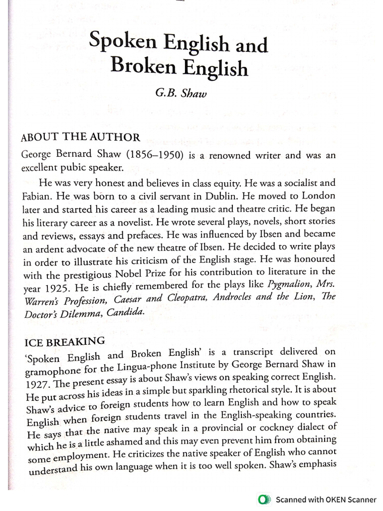 SPOKEN AND BROKEN ENGLISH by G. B. Shaw | PDF