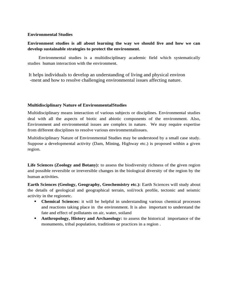 Environmental Studies Notes | PDF | Soil | Deforestation