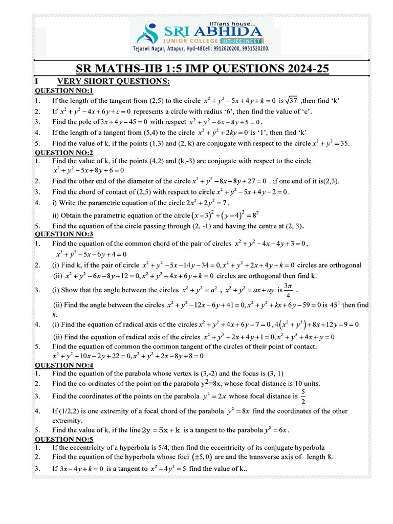 SR Maths-2b - Imp - Question - 2024-2025 | PDF