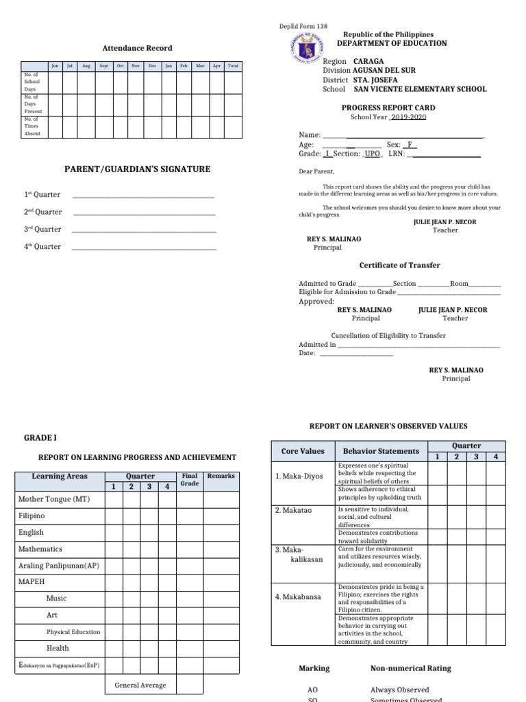 Card Form 138_grade-i | PDF | Learning